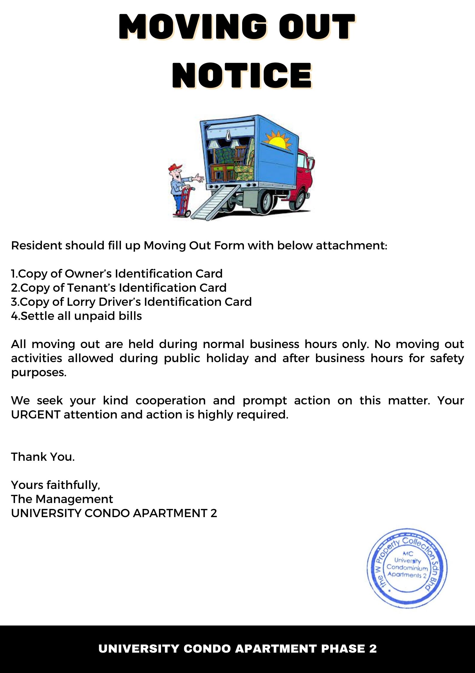 MOVING OUT NOTICE – UCA2MC